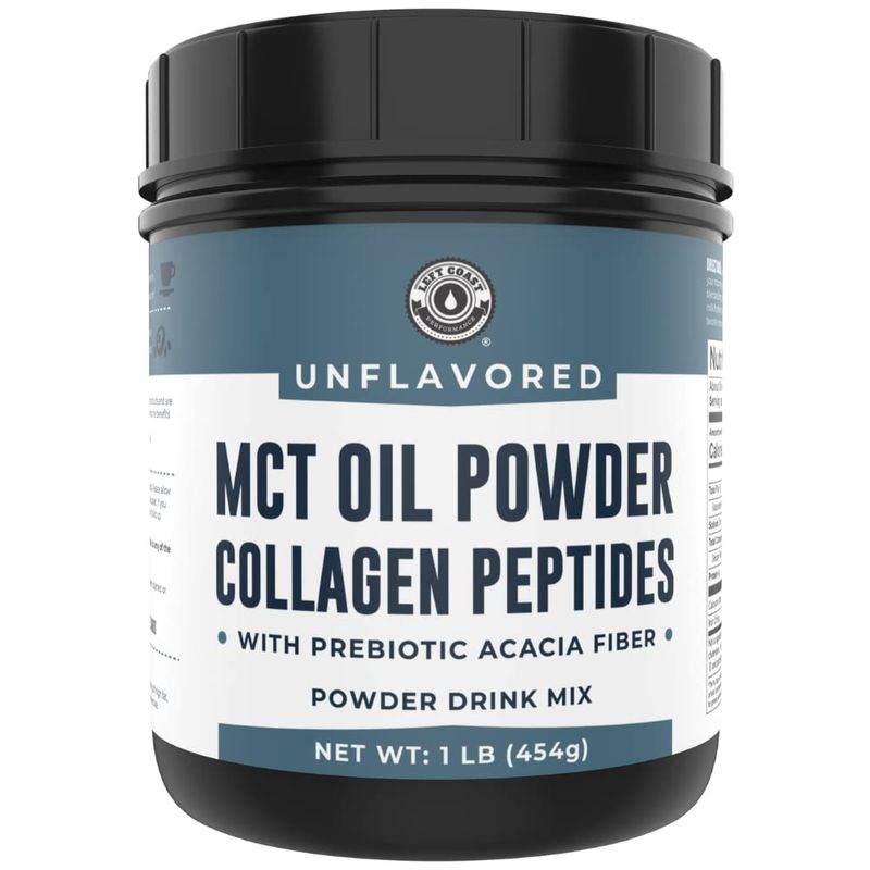 MCT Oil Powder + Keto Collagen Peptides + Acacia Fibre 16oz (Unflavored). 10g MCT, 5g Collagen ...