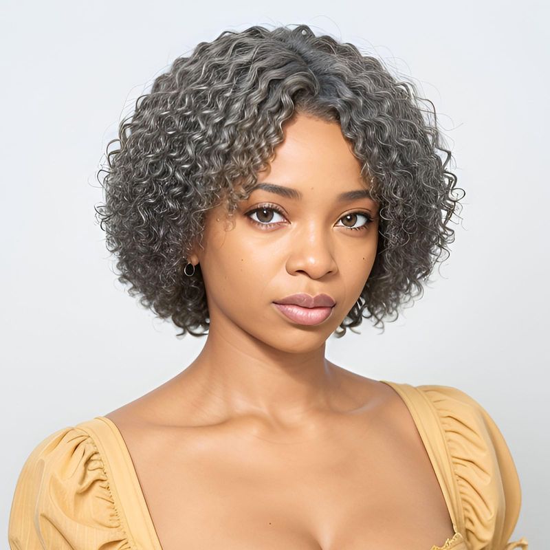 BAOHUKE Salt And Pepper Human Hair Wigs Deep Curly Gray Wigs For Black ...