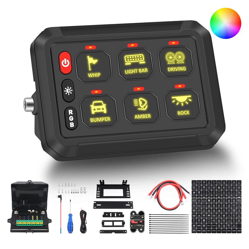 Chelhead 6 Gang Switch Panel RGB Backlight Dimmable Strobe Touch ...