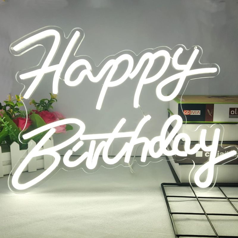 Ajoyferris Happy Birthday Neon Sign Dimmable Light Neon Happy Birthday ...