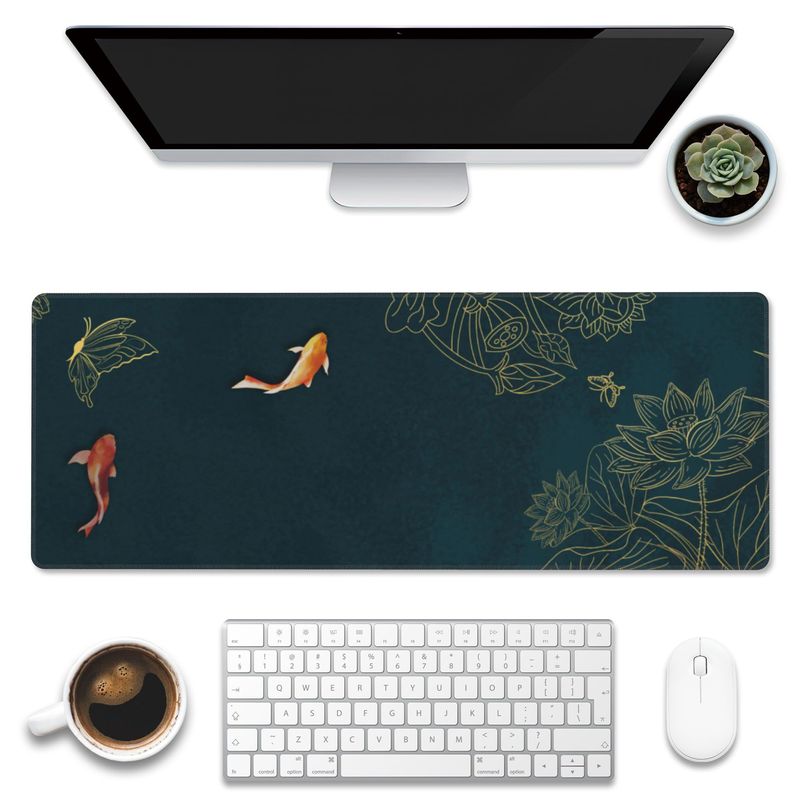 Eflxamz Large Gaming Mouse Pad, Koi Fish Ink Painting Desk Mat, Golden ...