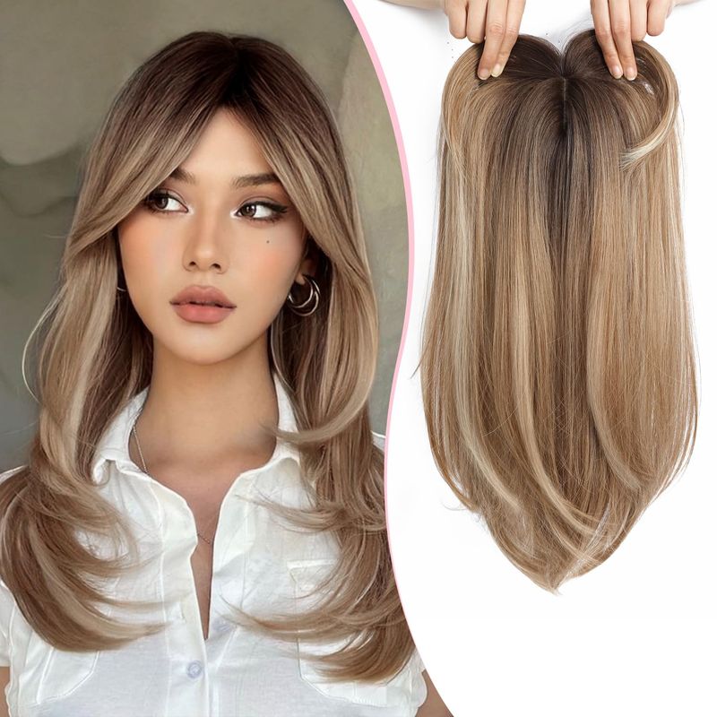 Megito Long Wavy 18inch Hair Topper Big Base Cover Thinning Hair Clip ...