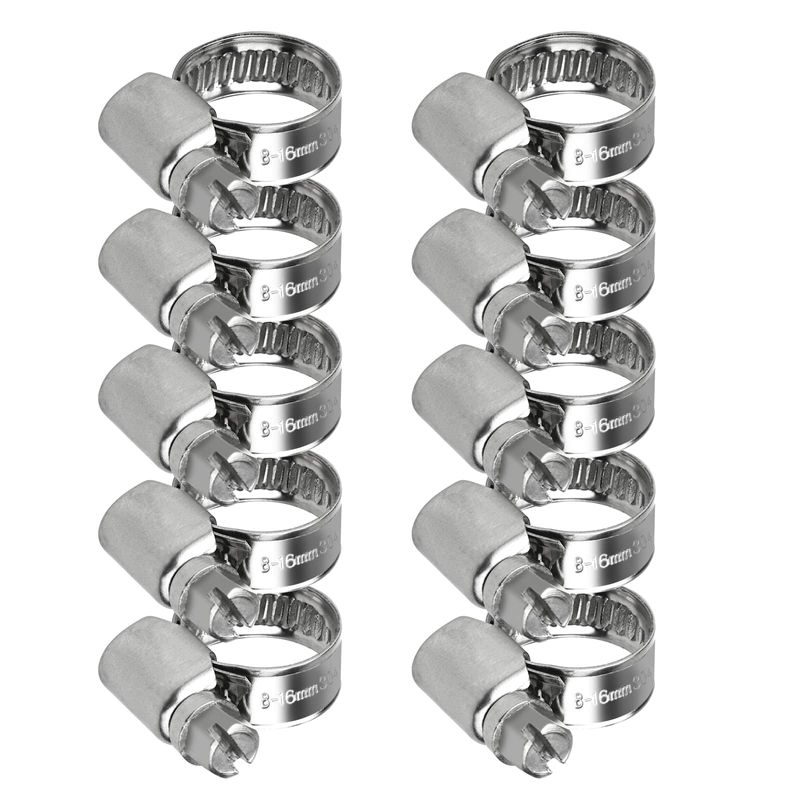 10 Pcs 8-16mm Hose Clips Adjustable, Stainless Steel Jubilee Clips for ...