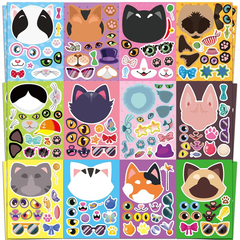 24 Sheets Cats Make A Face Stickers Pack | Make You Own Animal Stickers ...