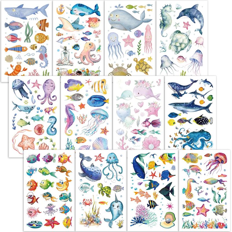 Qpout Ocean Animals Temporary Tattoos for Kids, Sea Life Fake Tattoos ...