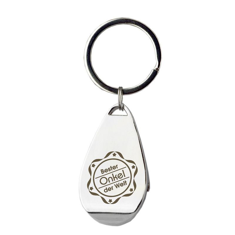 Bottle Opener Keyring with Engraving "Bester Onkel der Welt" - Chrome - as a Birthday or ...