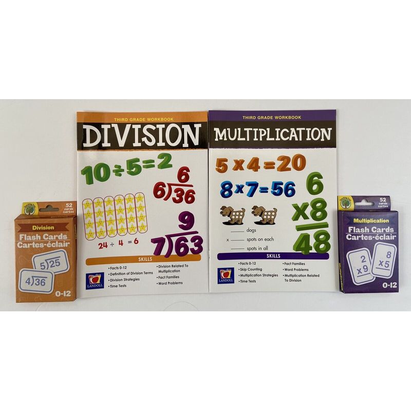 4pc Math FLASH CARDS Multiplication & Division Workbooks 3rd Grade ...