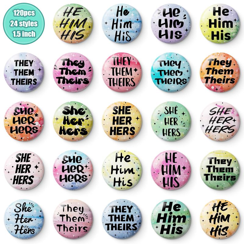 120 PCS 1.5 Inch Pronoun Badge Pins Buttons Gender Identity Pronoun He ...