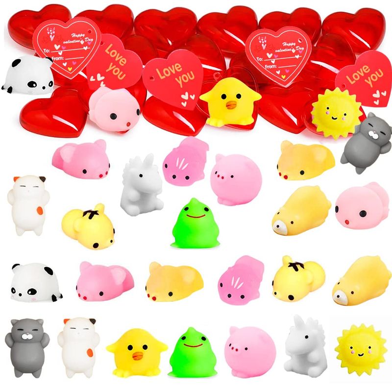 28 Packs Valentine Mochi Squishies Toys and Heart Shaped Cases for ...