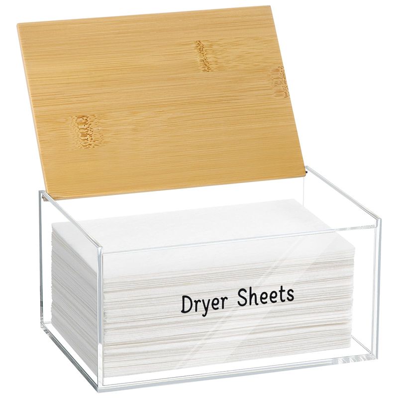 Dryer Sheet Holder, Acrylic Dryer Sheet Dispenser with Bamboo Lid ...