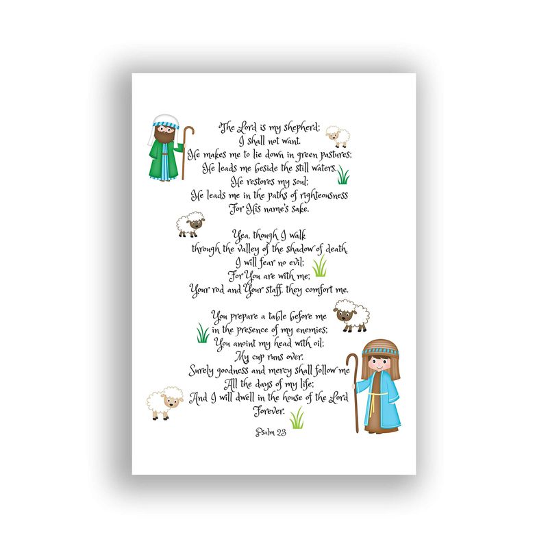 Psalm 23 Poster Kids Nursery Bible Verse Picture Print, The Lord is My ...