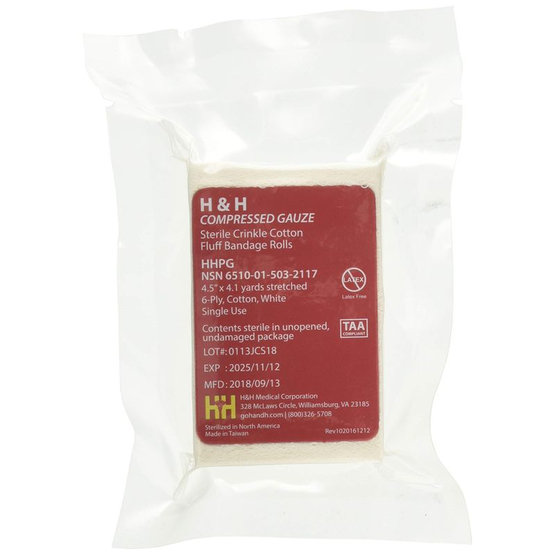 [3 Pack] H&H Primed Compressed Sterile Gauze, 4.5" x 4.1 Yards, 6-Ply ...
