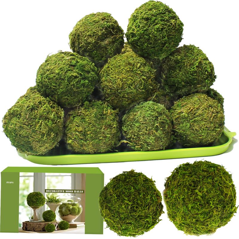 ZYAPA 21 Pack Green Moss Balls 8pcs 3.2" Decorative Balls for Bowls ...