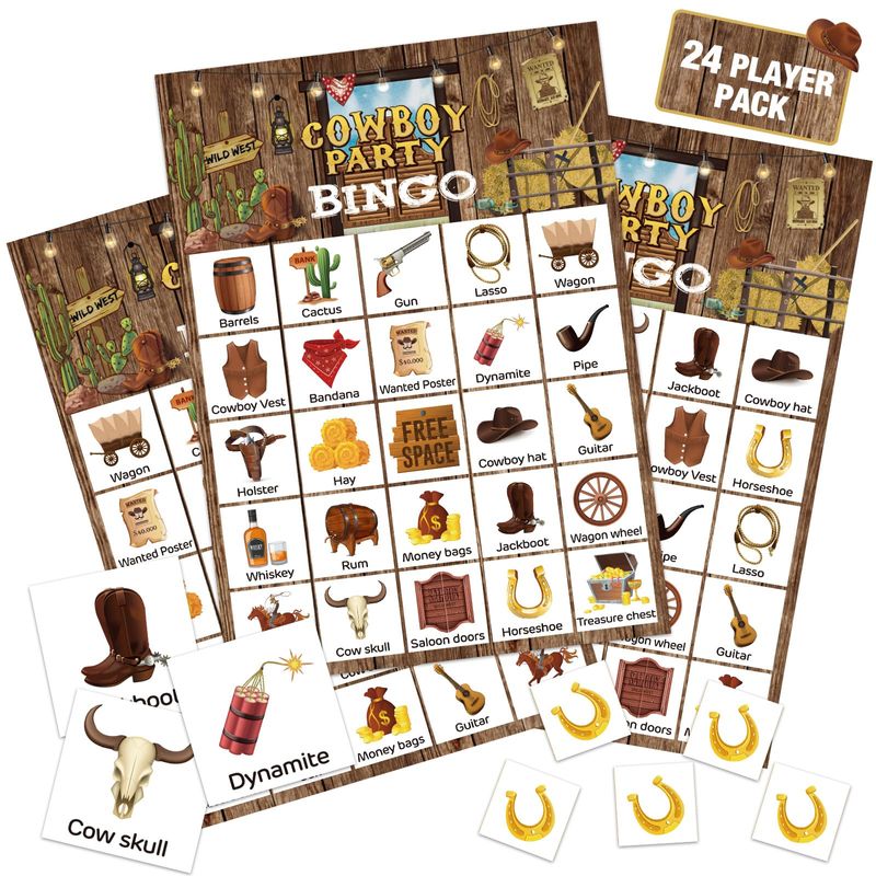 Liliful 35 Pcs Western Cowboy Bingo Cards 24 Players Cowboy Party Bingo ...