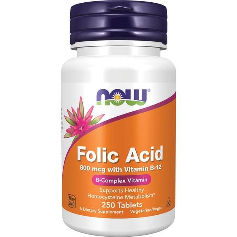 NOW Foods Folic Acid 800 mcg with Vitamin B-12 250 Tabs - Online ...