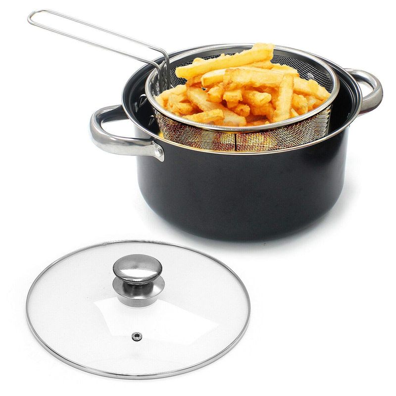 Vision4ever Black Chip Pan 4-in-1 Stove Deep Fat Fry Fryer Stew Frying ...