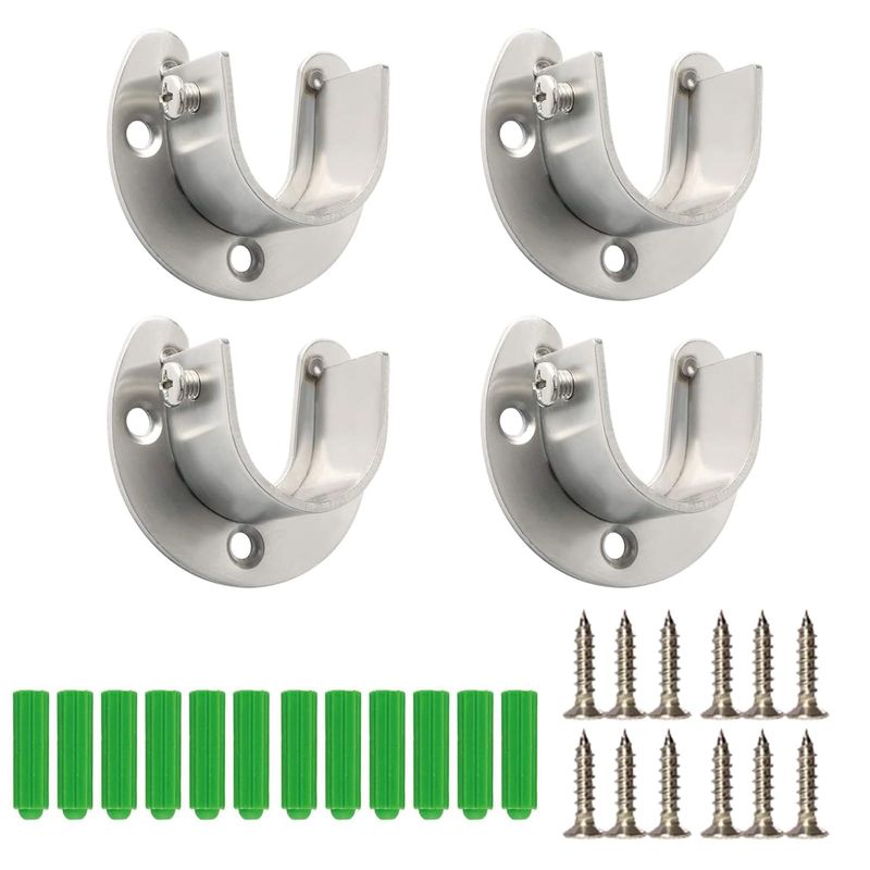 4 Pack Stainless Steel Closet Pole Sockets 32mm Closet Rod End Supports Wardrobe Pole Brackets U ...