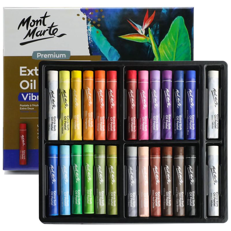 MONT MARTE Extra Soft Oil Pastels 26pc, Assorted Bright Colours ...