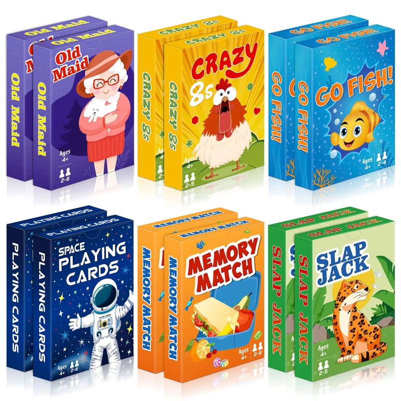 Kids Card Games,12 Decks,Go Fish, Old Maid, Crazy Eights, Memory Match ...