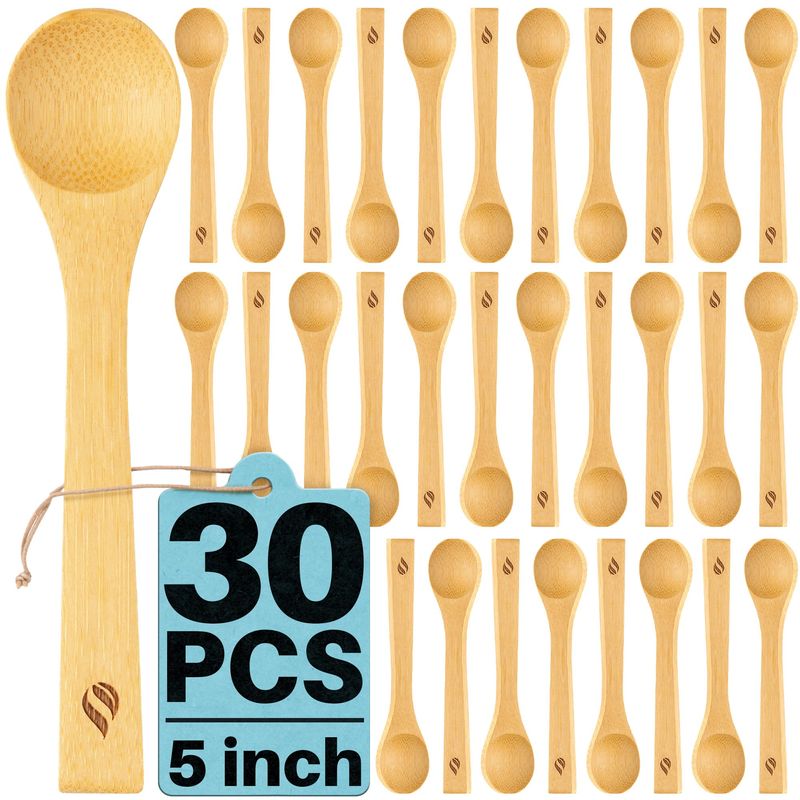 Golden Nature Bamboo Spoon Set (30 Pc), Small Kitchen Teaspoons, Tiny ...