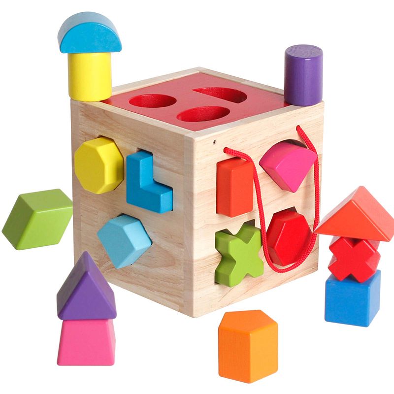 BESTAMTOY Shape Sorter Toy My First Wooden 12 Building Blocks Geometry ...