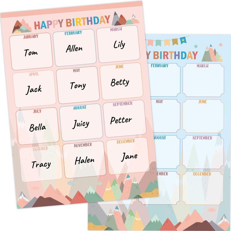 Worldbazaar Birthday Chart for Classroom Moving Mountains Birthday Posters 2 Pack Class Birthday ...