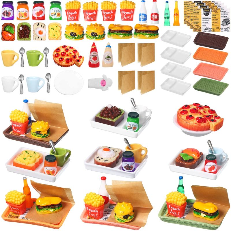 50 Pieces Dollhouse Miniature Fast Food Accessories Set Mixed Resin ...