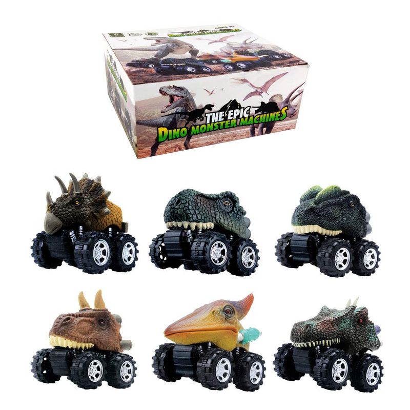DINOBROS Dinosaur Toy Pull Back Cars 6 Pack Dinosaur Boy Toys Age 3,4,5,6,7 Dino T-Rex Games ...