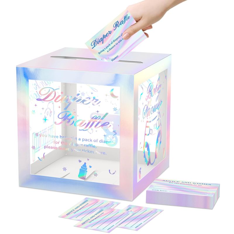 Rainbow Diaper Raffle Tickets Card Box for Baby Shower, 50 Pcs Diaper ...