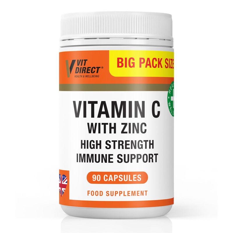 Vit Direct - Vitamin C with Zinc - High Strength - 90 Vegan Capsules ...