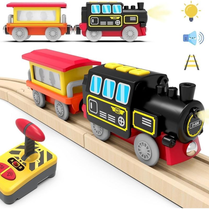 HYPERLIVING Motorized Train for Wooden Track, Remote Control Train with ...