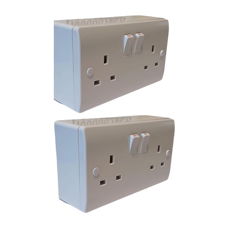 2 PACK DOUBLE SOCKET AND 35mm PATTRESS BACK BOX, 2 GANG CURVED EDGE ...