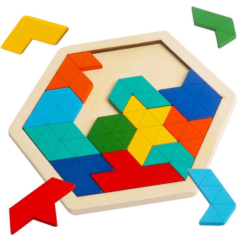 Skrtuan Wooden Hexagon Puzzle for Kid Adults Brain Teaser Blocks ...