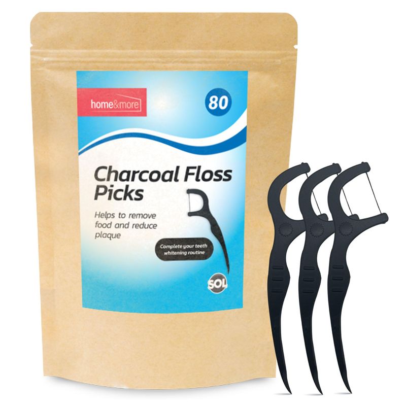 80pk Charcoal Tooth Floss Sticks | Biodegradable Floss Picks, Floss ...