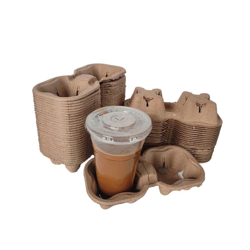 Disposable 2 Cup Drink Carrier Trays, Biodegradable Pulp Fiber Coffee ...