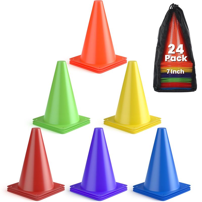 GHB 7 Inch Soccer Cones 24 Pack Disc Soccer Sport Cones Training Field Marker Agility Cones for ...