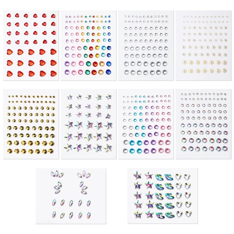 10 Sheets Face Stickers, Self-Adhesive Face Diamonds Face Crystal Stick ...