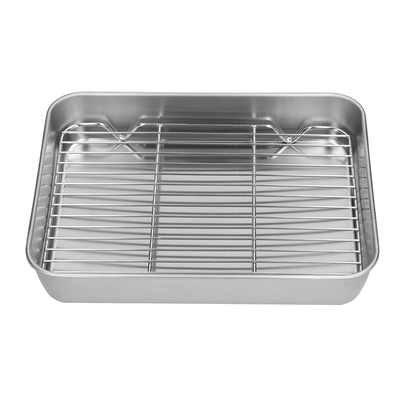 Grill and Casserole Dish with Grate, Square Pan with Insert, Stainless ...