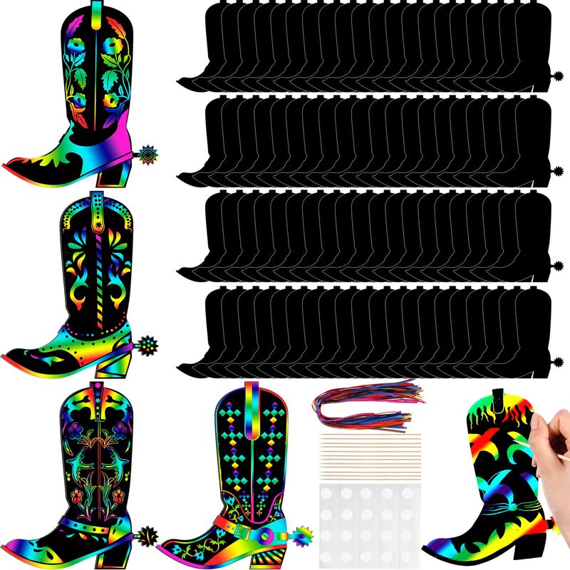 Hungdao 80 Pcs Western Cowboy Boot Scratch Cards for Boys Cowboy Crafts ...
