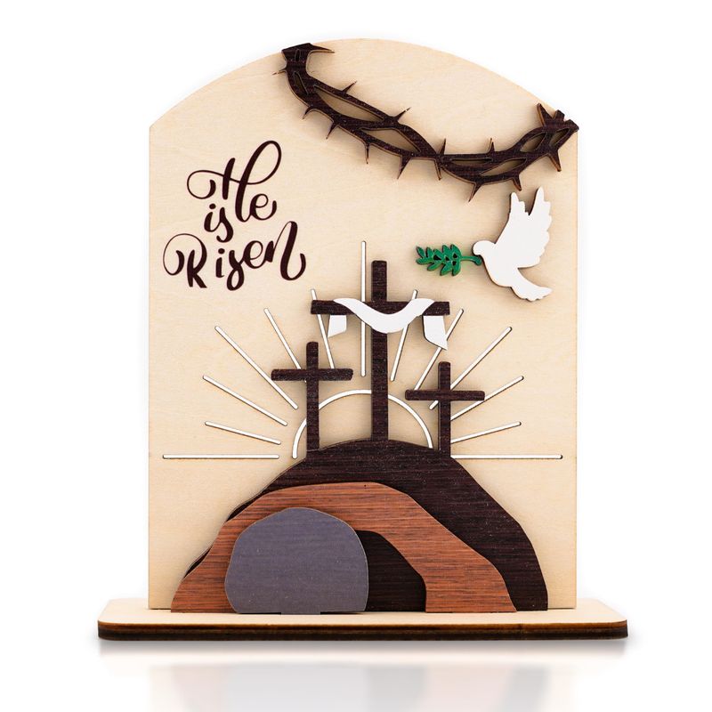He Is Risen Wooden Easter Decor – Christian Resurrection Scene with ...