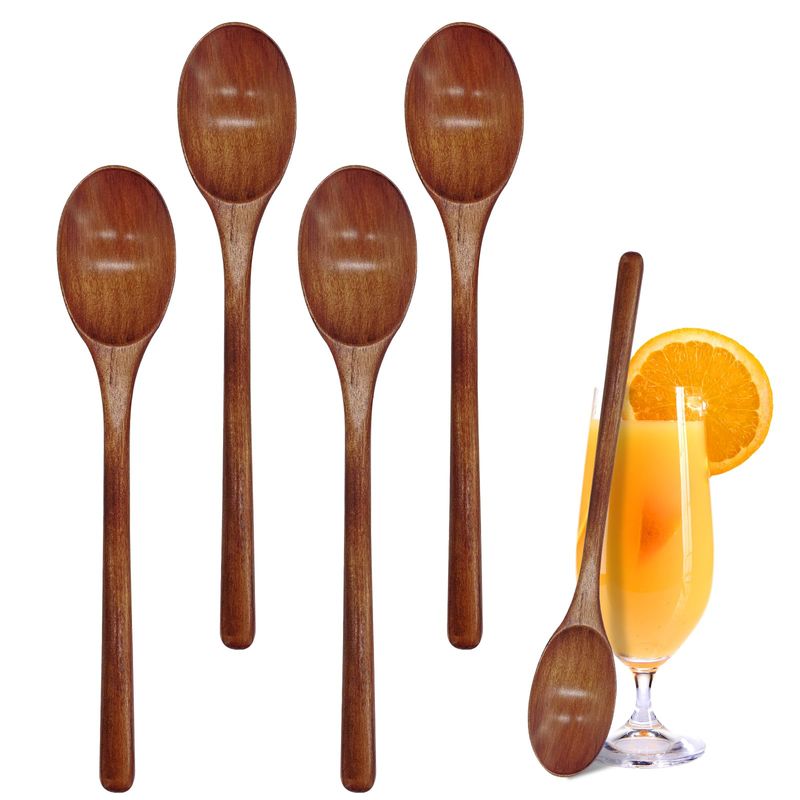 Long Handle Wooden Spoon, 4 Pcs Wooden Soup Spoon 9.3in Handmade Wooden ...