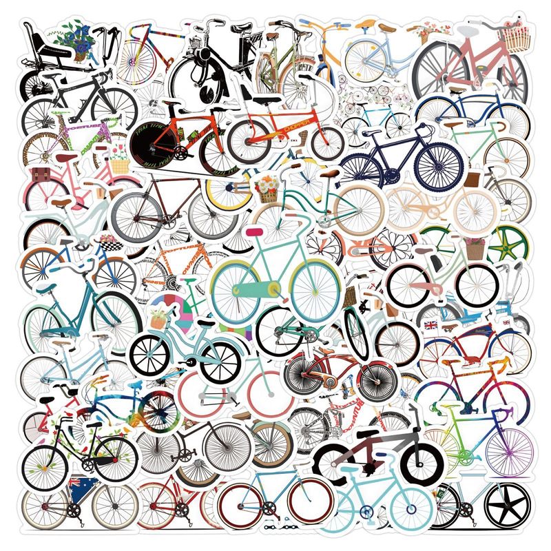 AUCEKO Pack of 100 Retro Bicycle Stickers Pack Retro Bicycle Sticker ...