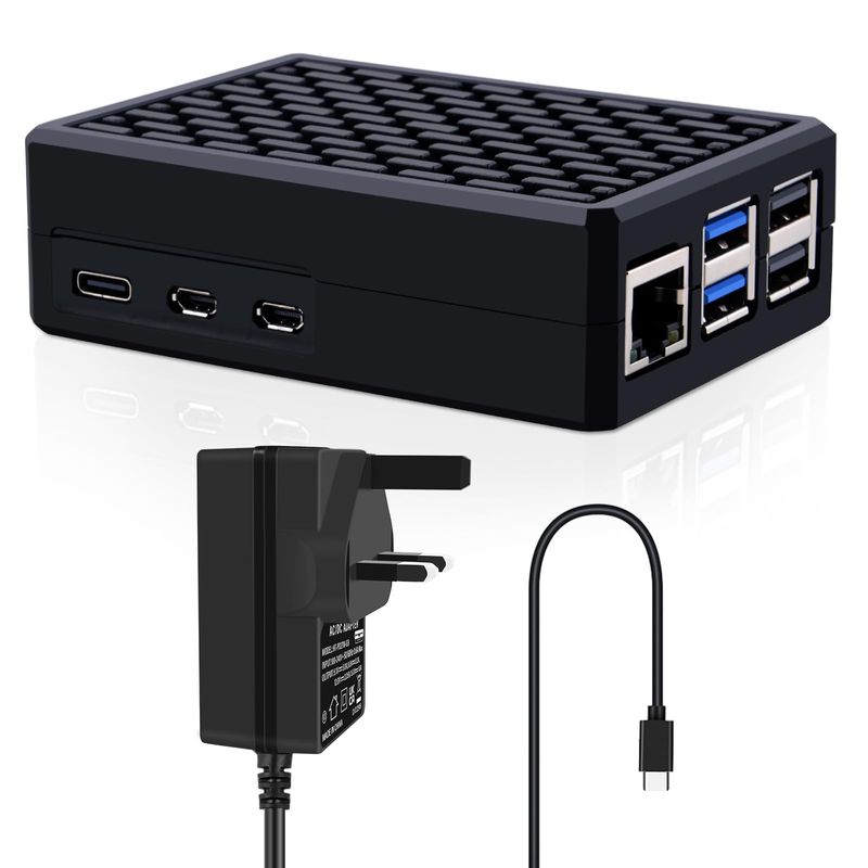 GeeekPi Raspberry Pi 5 Aluminium Case with USB-C Power Supply 27W ...