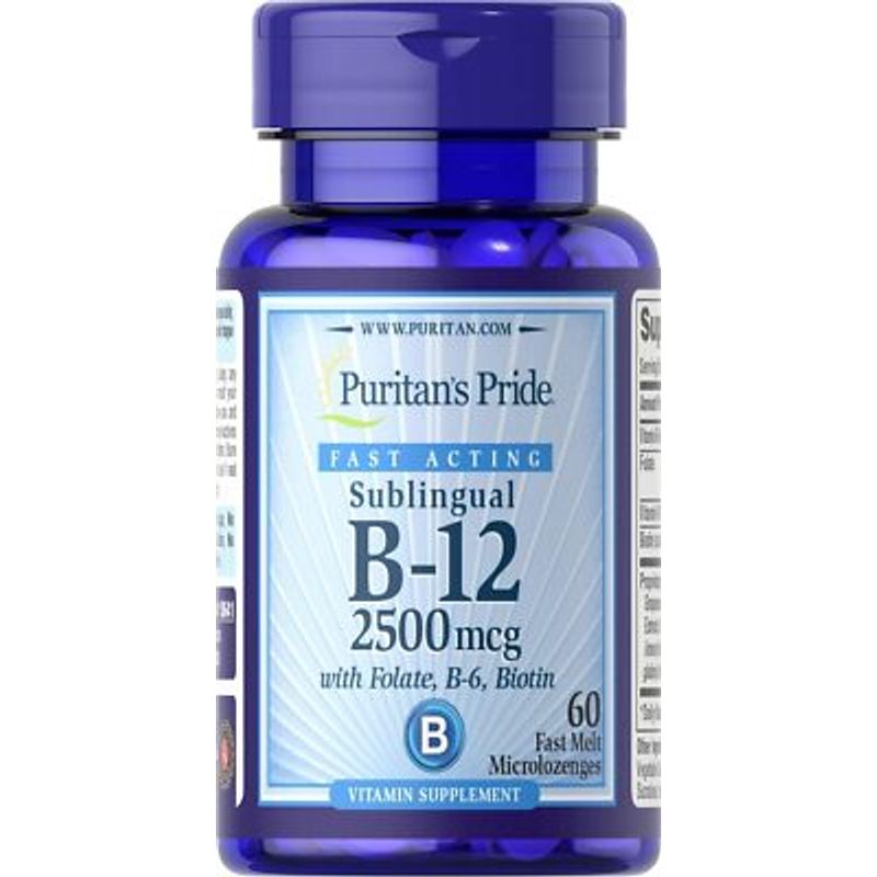 Puritan's Pride Vitamin B-12 2500 mcg Sublingual + Folic Acid, B-6 ...
