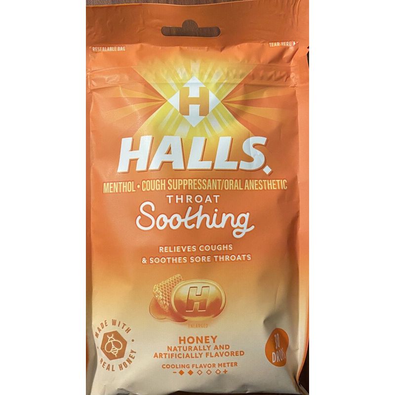 Halls HONEY Throat Soothing Lozenges Menthol Cough Suppressant 30 Drops ...