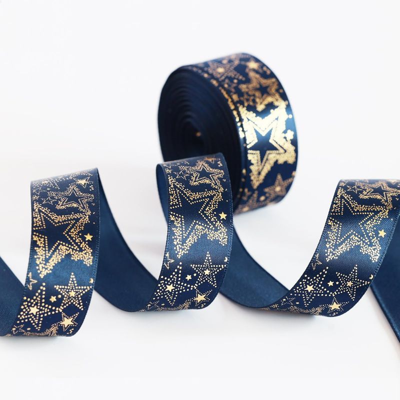 Navy Blue Ribbon with Gold Star Navy Silk Ribbon Navy Blue Satin Ribbon ...