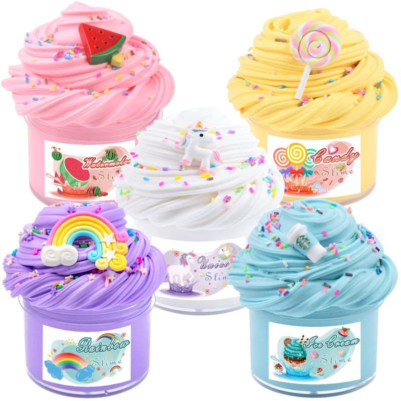 5 Pack Butter Slime Kit, with Fun Slime Add Ins, Soft Non-Sticky ...