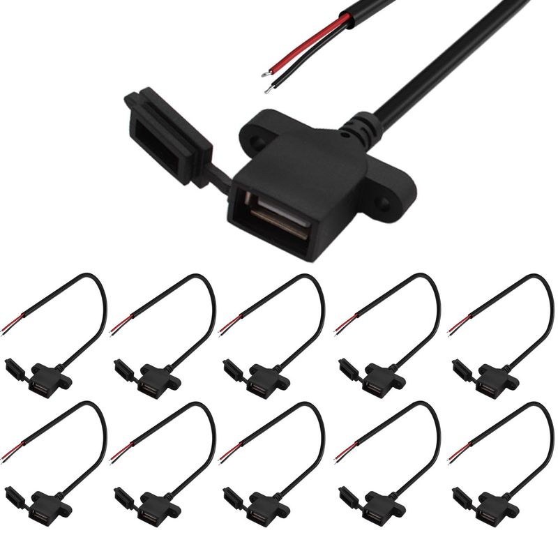 VISSQH 10 Pcs USB Female 2 Pin Panel Mount connector Cable,Solderable ...
