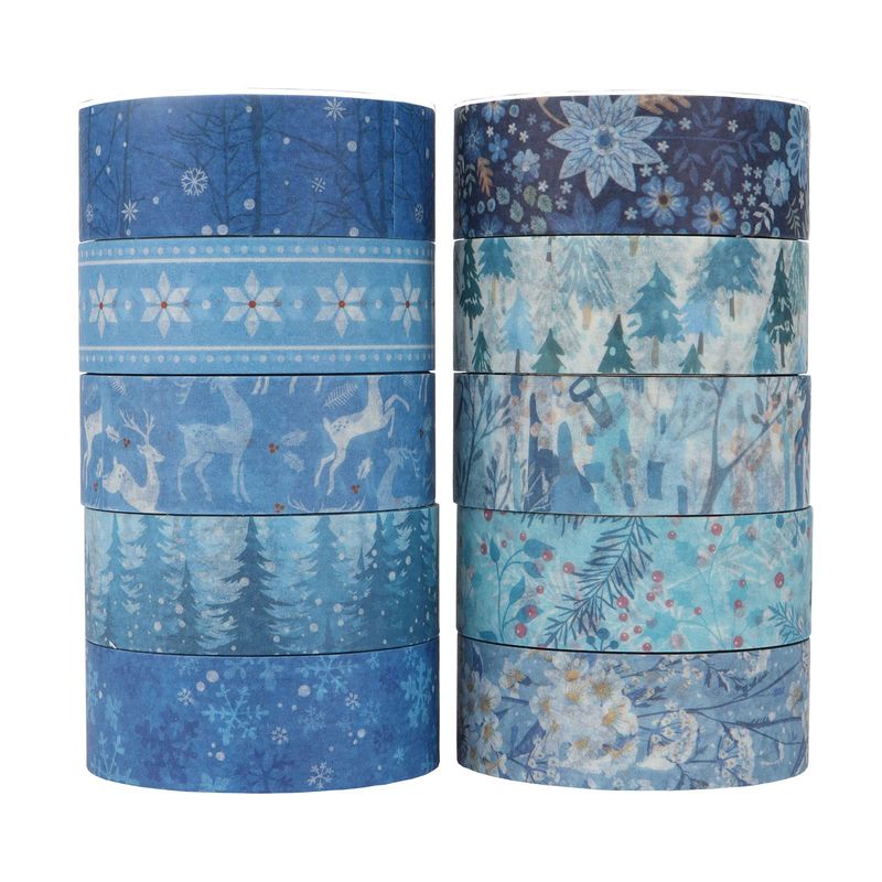 10 Rolls Winter Theme Washi Tape Set, 15 mm Wide, Wonderful Snow Landscape, Masking Paper Tape ...