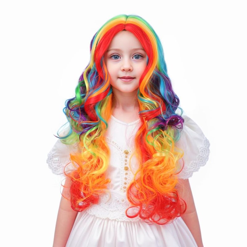Ufindcos Rainbow Wig for Kids Long Curly Wavy Colorful Wig for Child ...